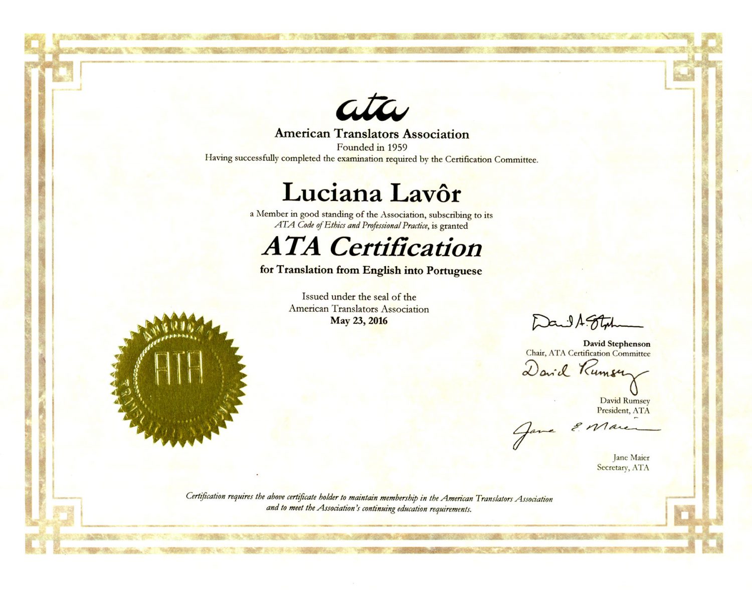 ata-certificate-luciana-1 - Follow-Up Traduções Técnicas, Tradução ...